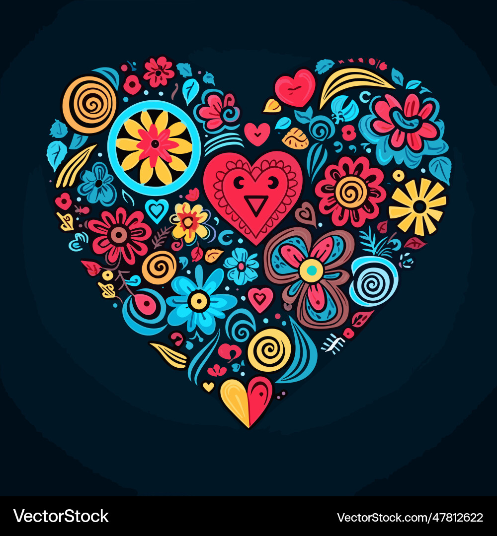 Heart hand-drawn comic doodle style cartoon Vector Image