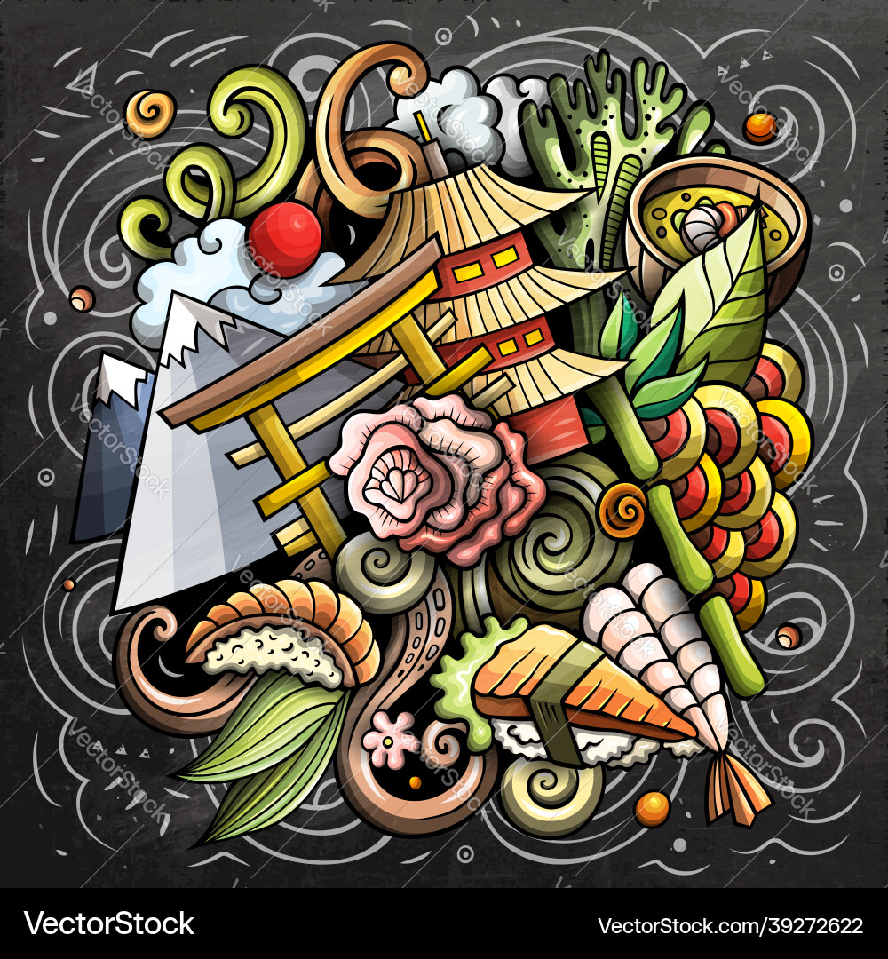 Japan cartoon doodle chalkboard Royalty Free Vector Image