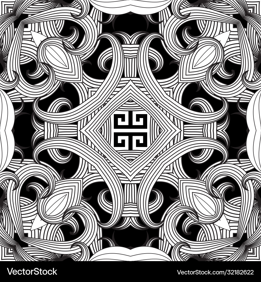 Line art greek style floral seamless pattern Vector Image