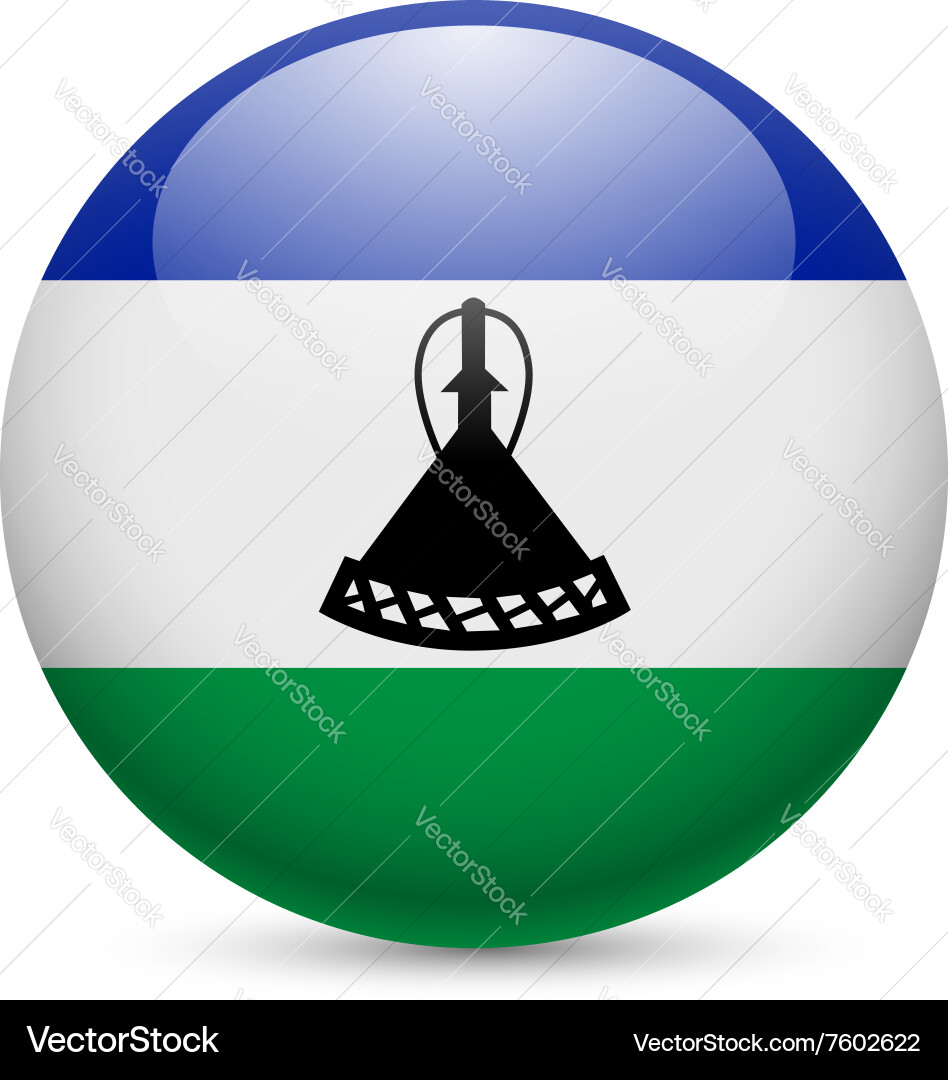 Round glossy icon of lesotho Royalty Free Vector Image