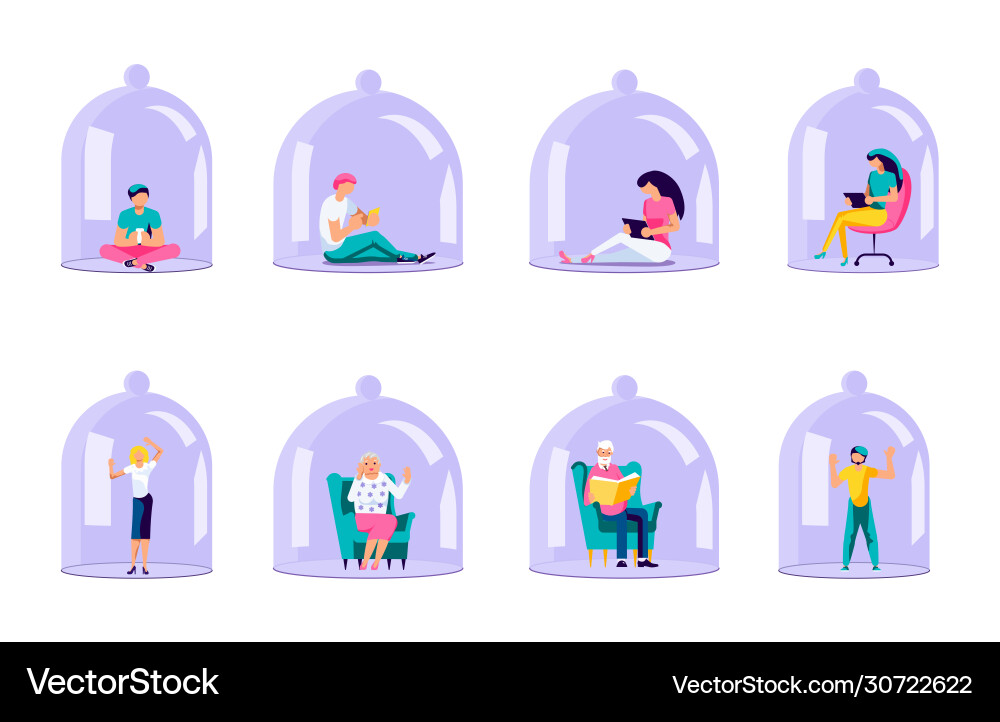 Set people under glass cover Royalty Free Vector Image
