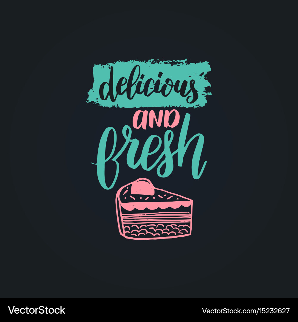 Delicious and fresh lettering label Royalty Free Vector