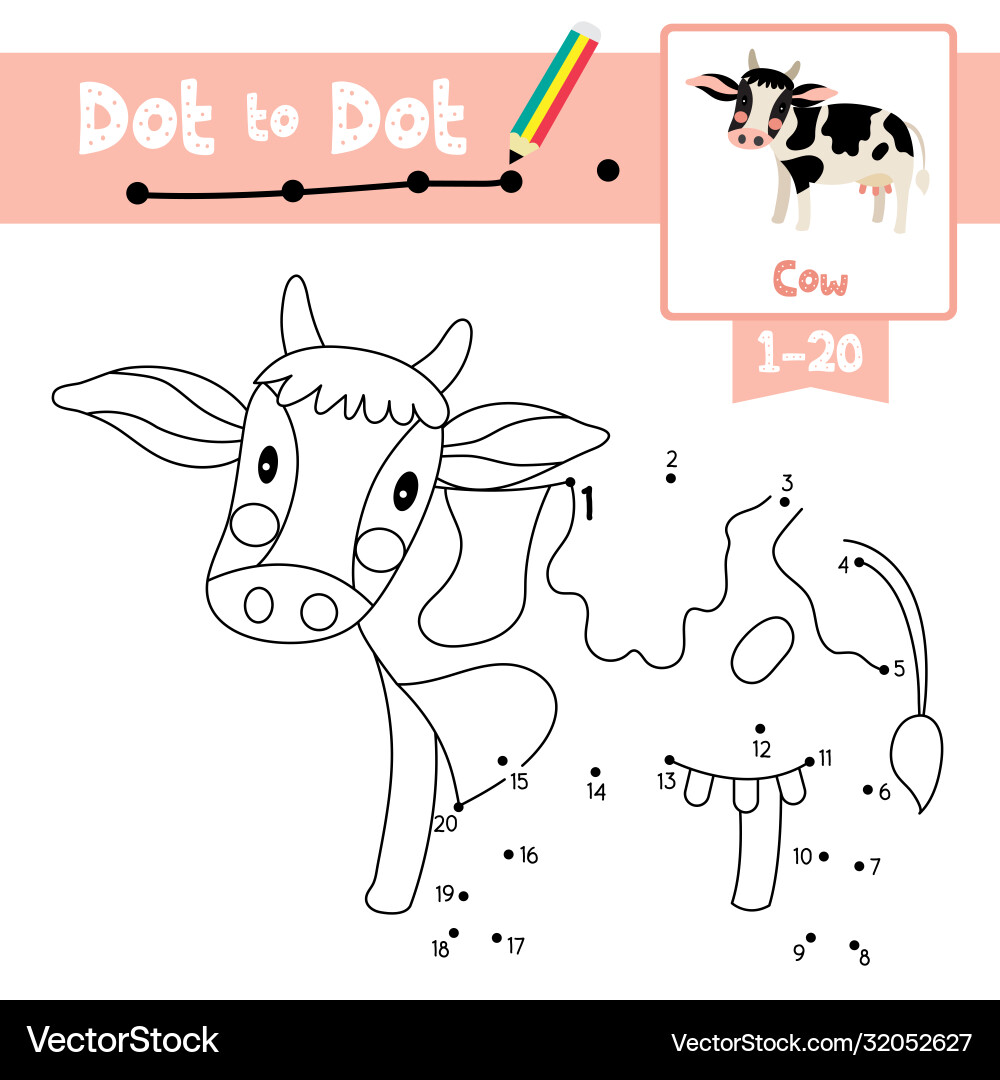 Dot to dot educational game and coloring book cow Vector Image
