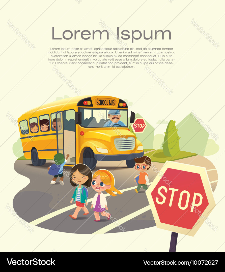 School bus stop back to safety concept Royalty Free Vector