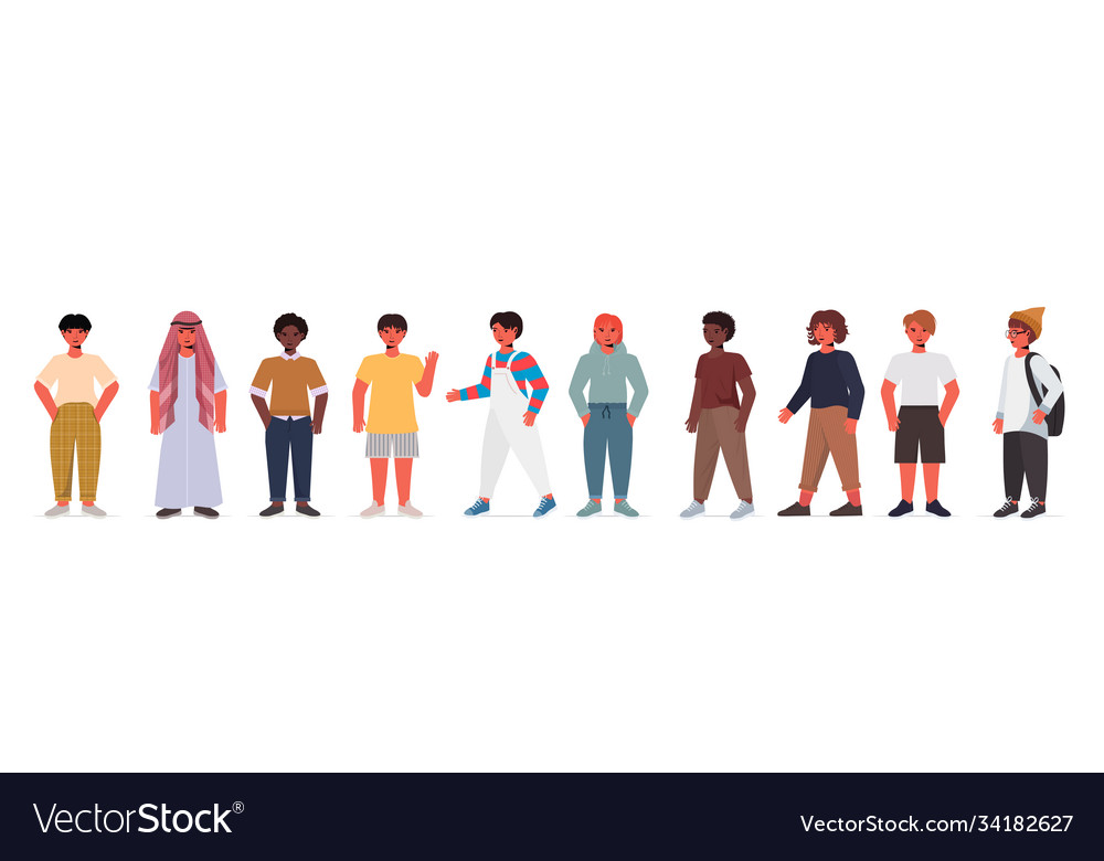 Set cute boys girls in casual trendy clothes mix Vector Image