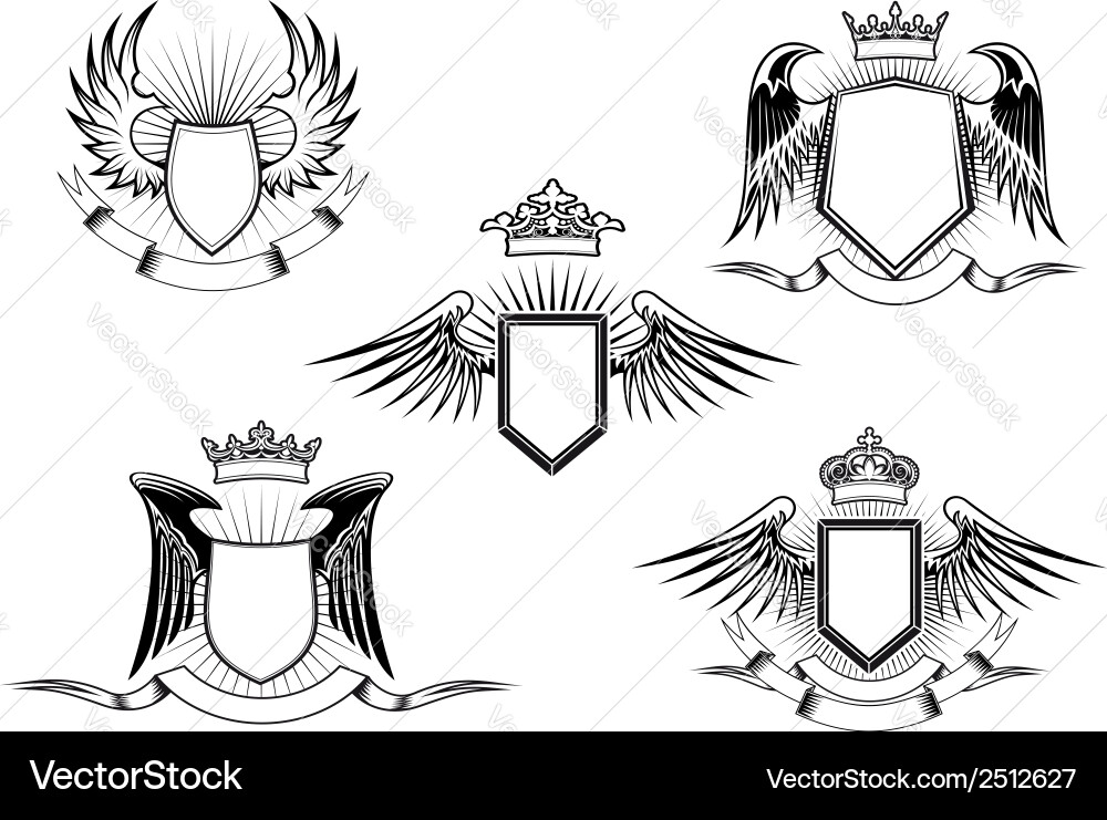 Set of heraldic winged shields Royalty Free Vector Image