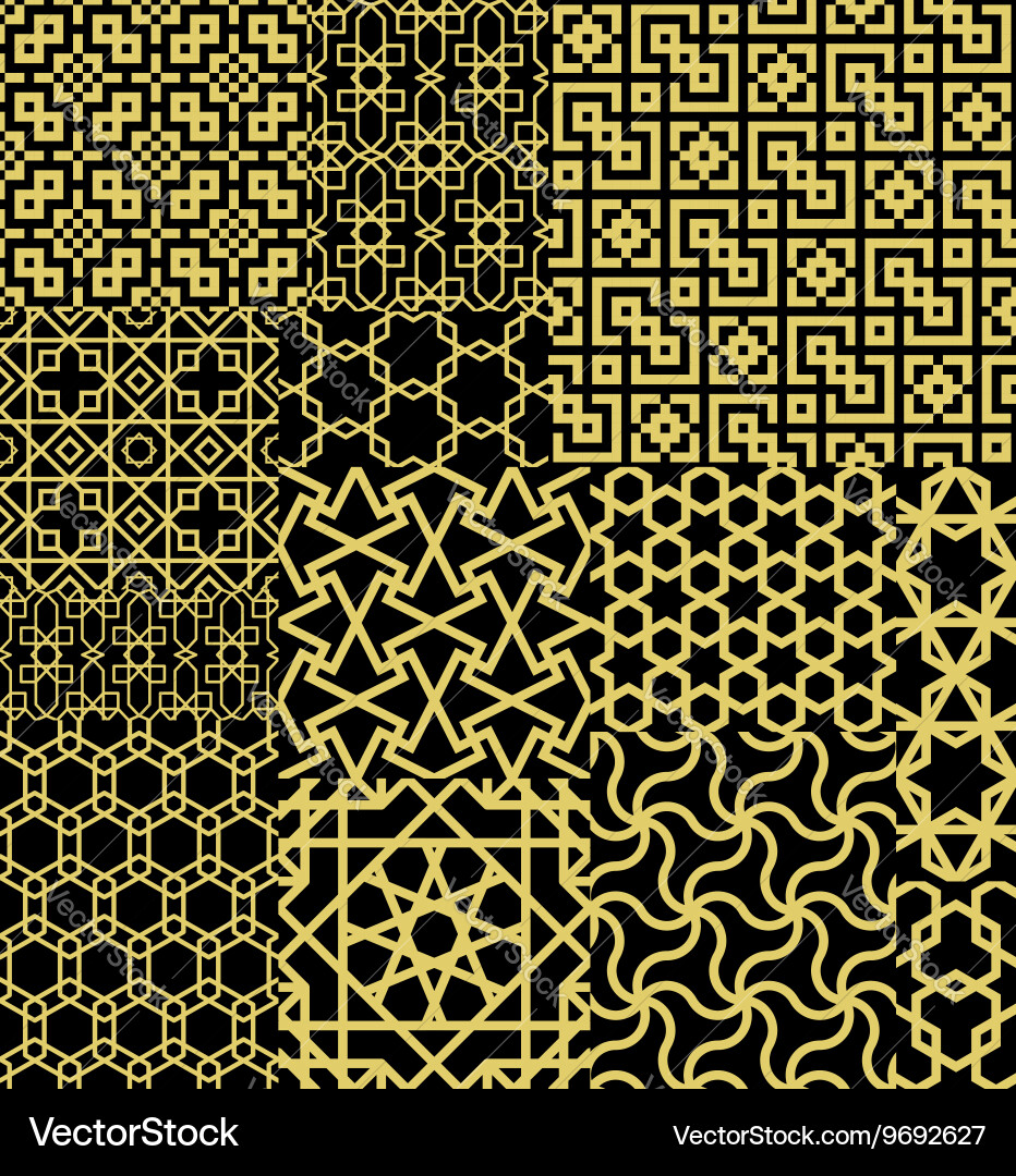 Set Twelve Gold Seamless patterns in Moroccan Vector Image