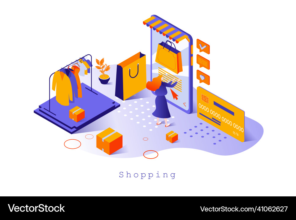 Shopping concept in 3d isometric design Royalty Free Vector