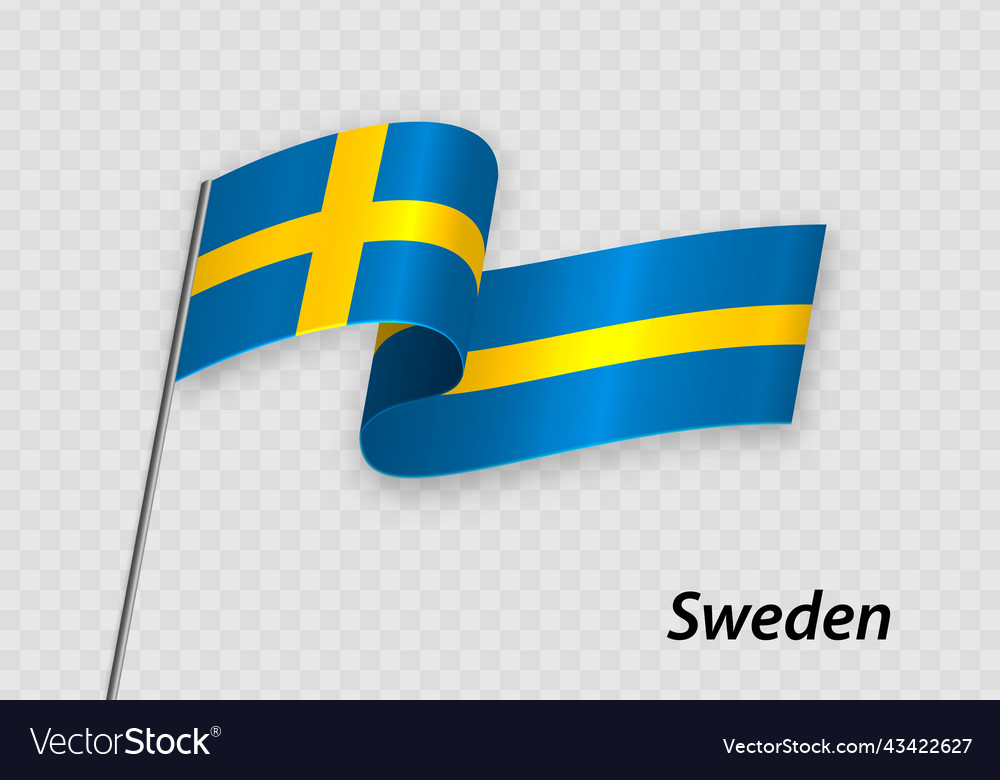 Waving flag of sweden on flagpole template Vector Image