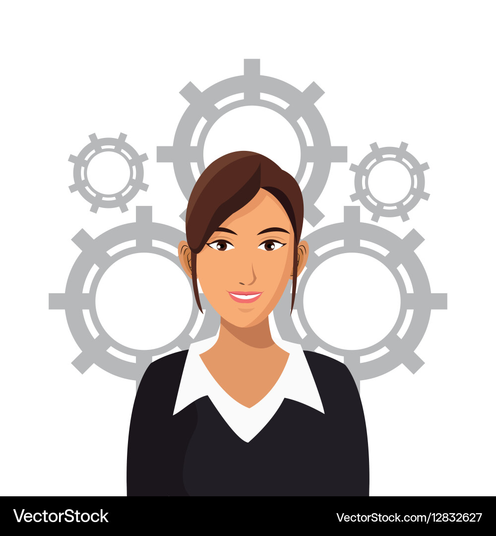 Woman business gears process work Royalty Free Vector Image