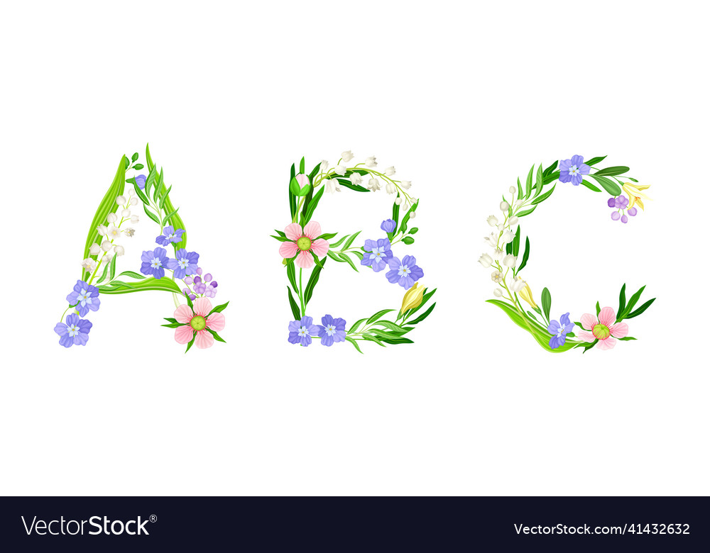 Abc uppercase letters made of leaves and flowers Vector Image