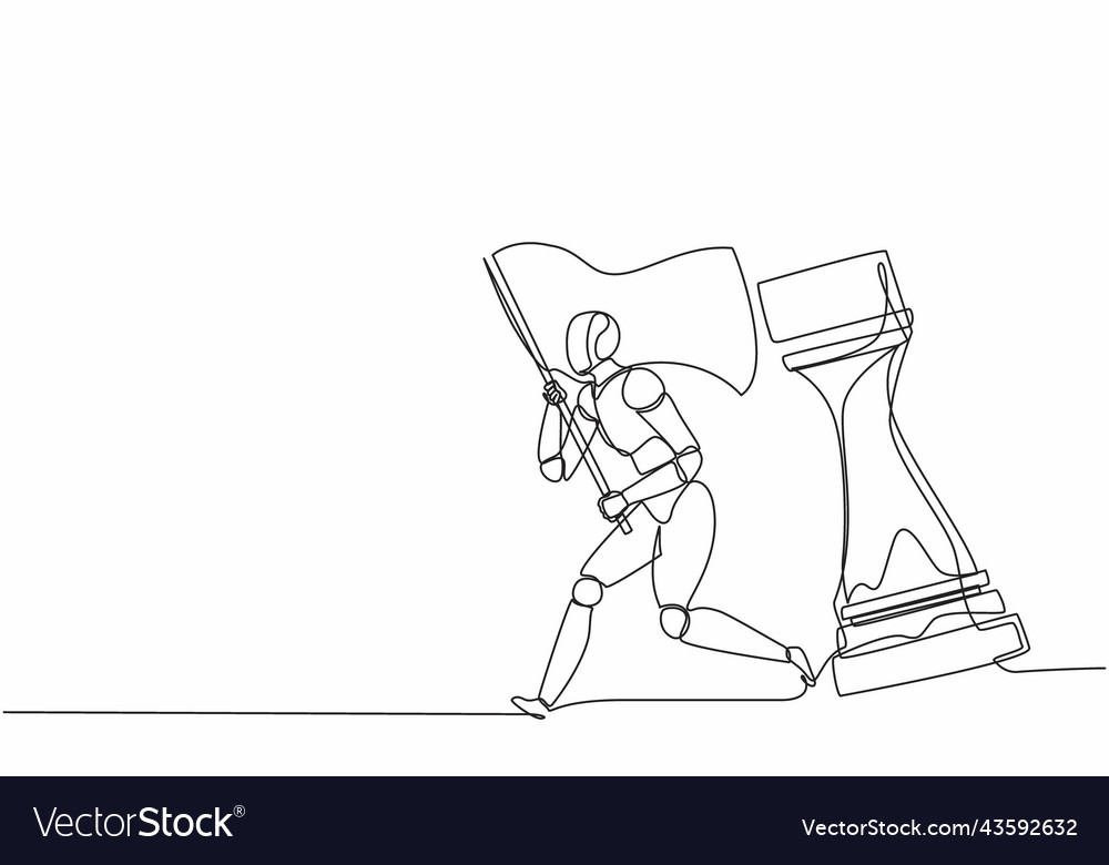 Continuous one line drawing robots running Vector Image