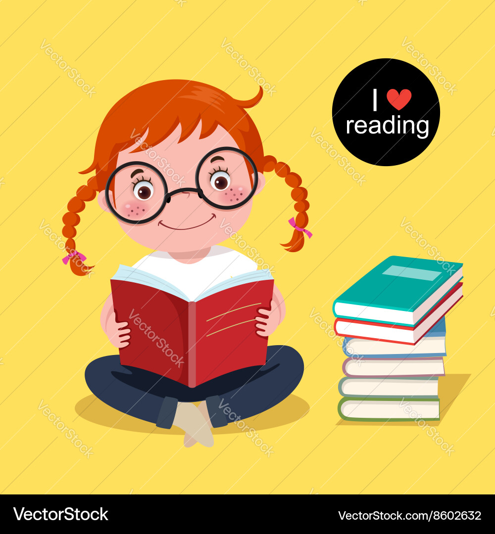 Cute girl reading a book Royalty Free Vector Image