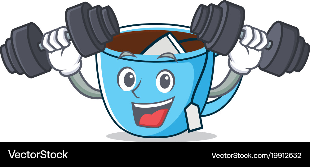Fitness tea cup character cartoon Royalty Free Vector Image