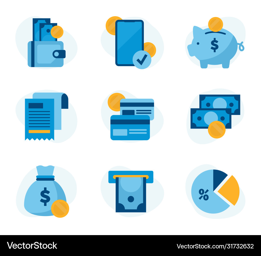 Flat blue yellow icon pack Royalty Free Vector Image