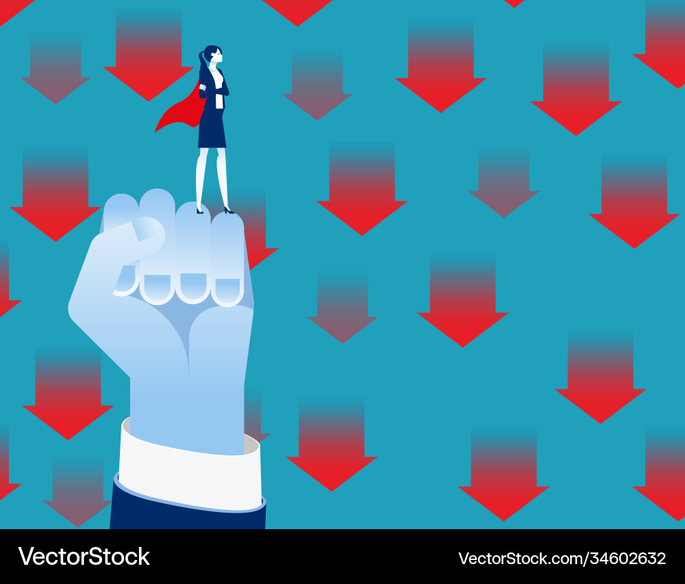 Leader standing alone on big hand with economic Vector Image