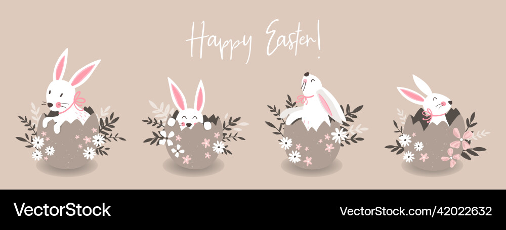 Lovely hand drawn easter design with cute bunnies Vector Image