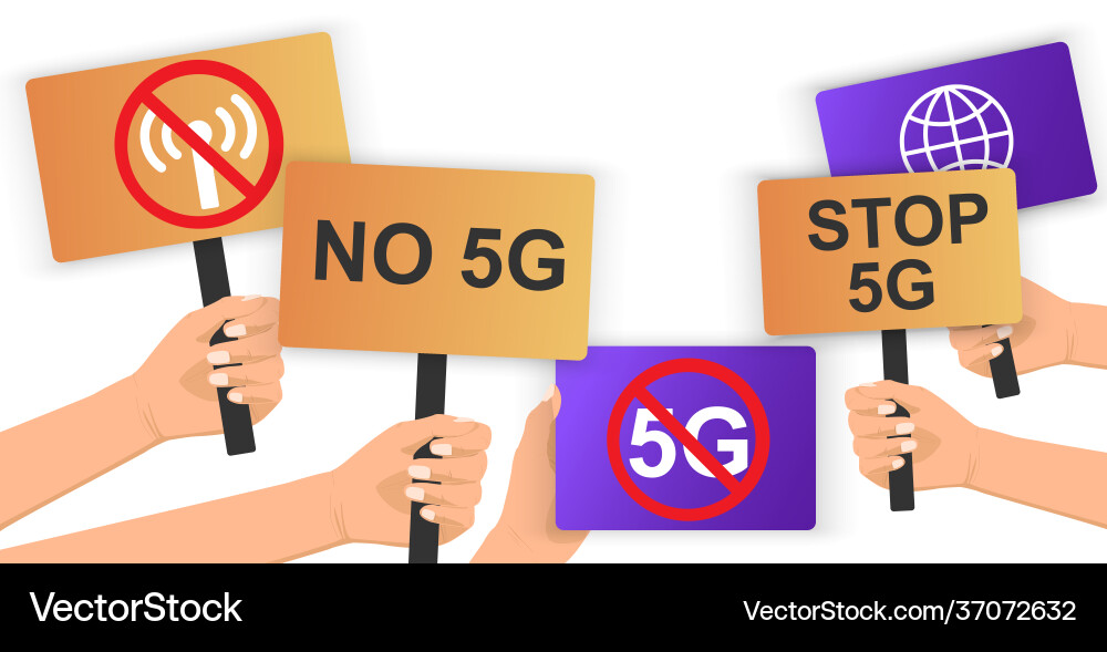 No 5g stop turn off hand holding protest Vector Image