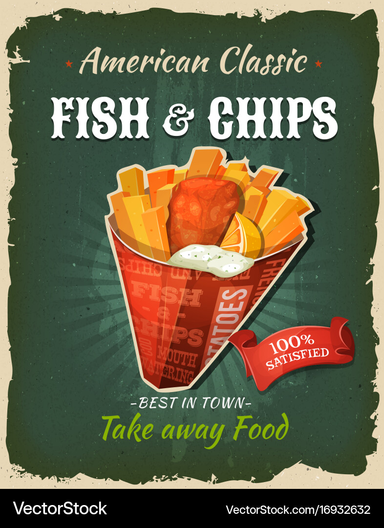 Retro fast food fish and chips poster Royalty Free Vector