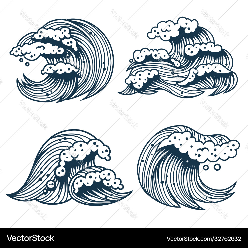 Set sea or ocean wave for marine design Royalty Free Vector