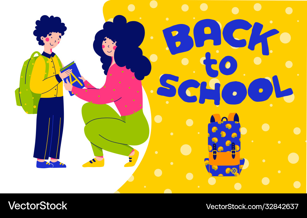 Backpack schoolbag flat school supplies cartoon Vector Image