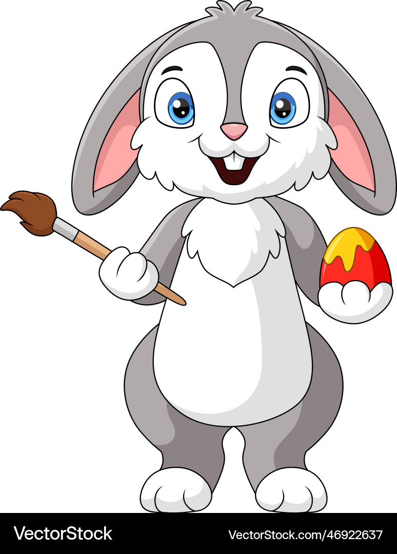 Cute bunny cartoon painting an easter egg Vector Image