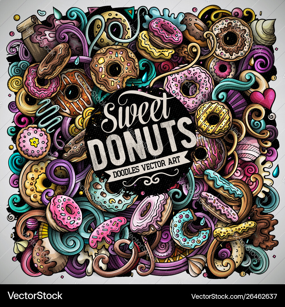 Donuts hand drawn doodles Royalty Free Vector Image
