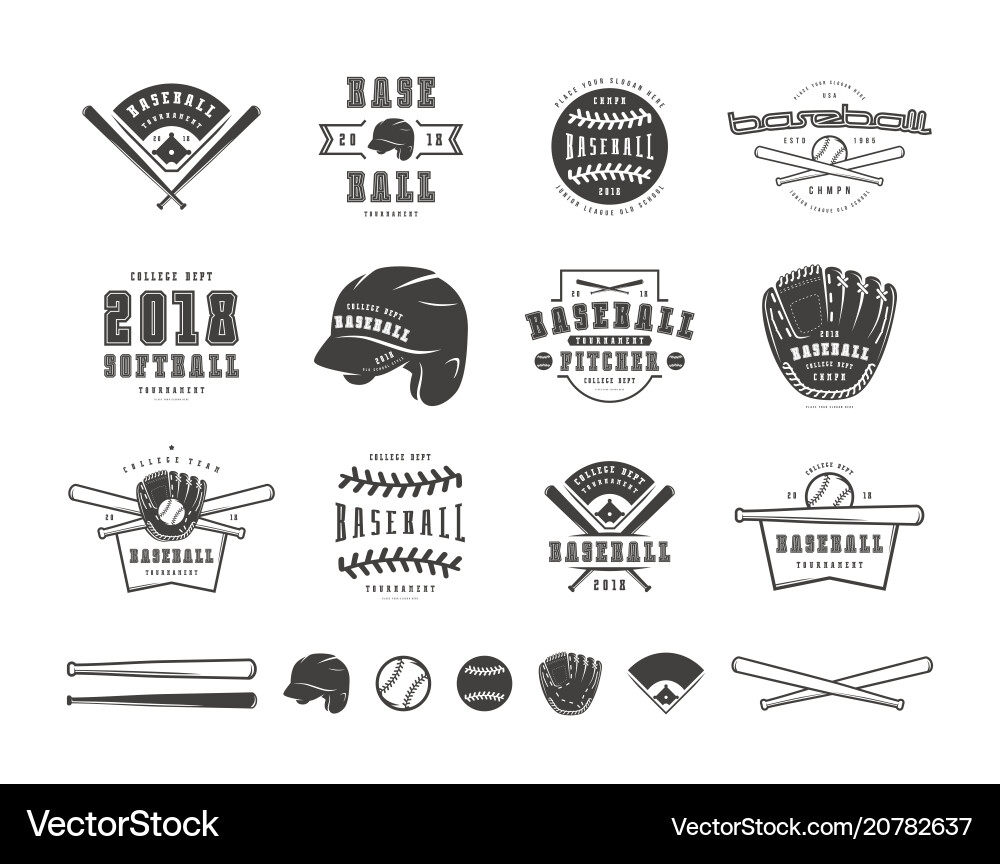 Emblems and badges set of baseball team Royalty Free Vector