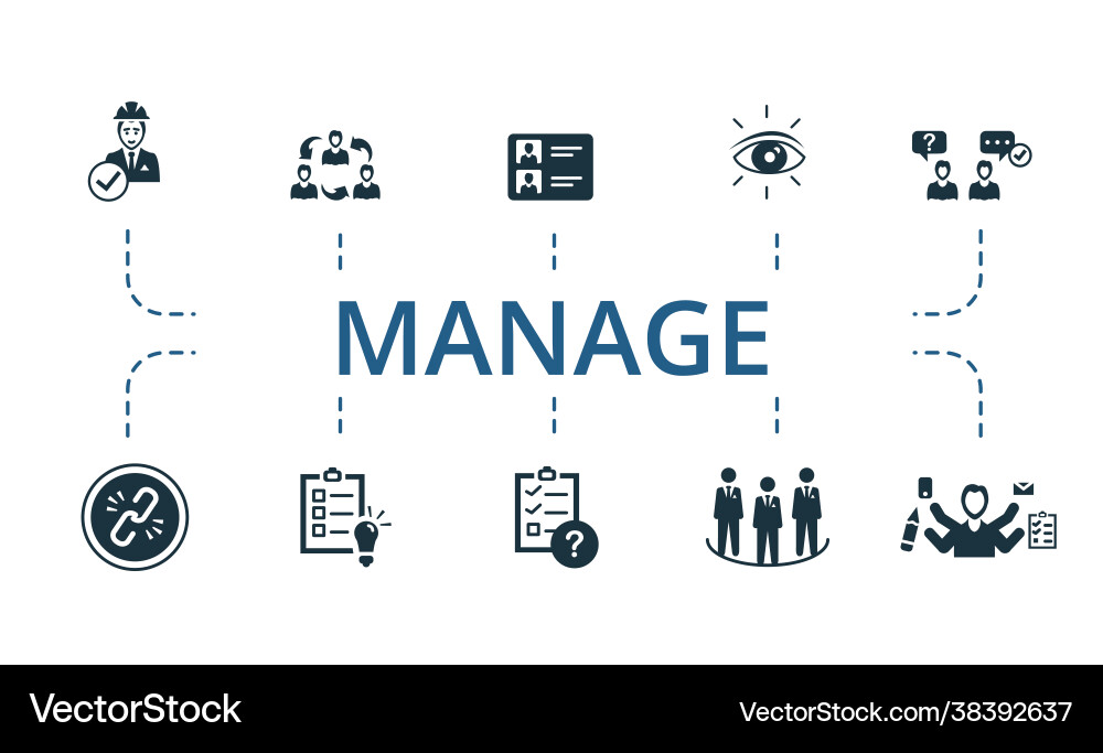 Manage icon set contains editable icons theme Vector Image