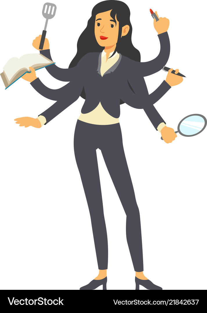 Multitask businesswoman on a white background Vector Image
