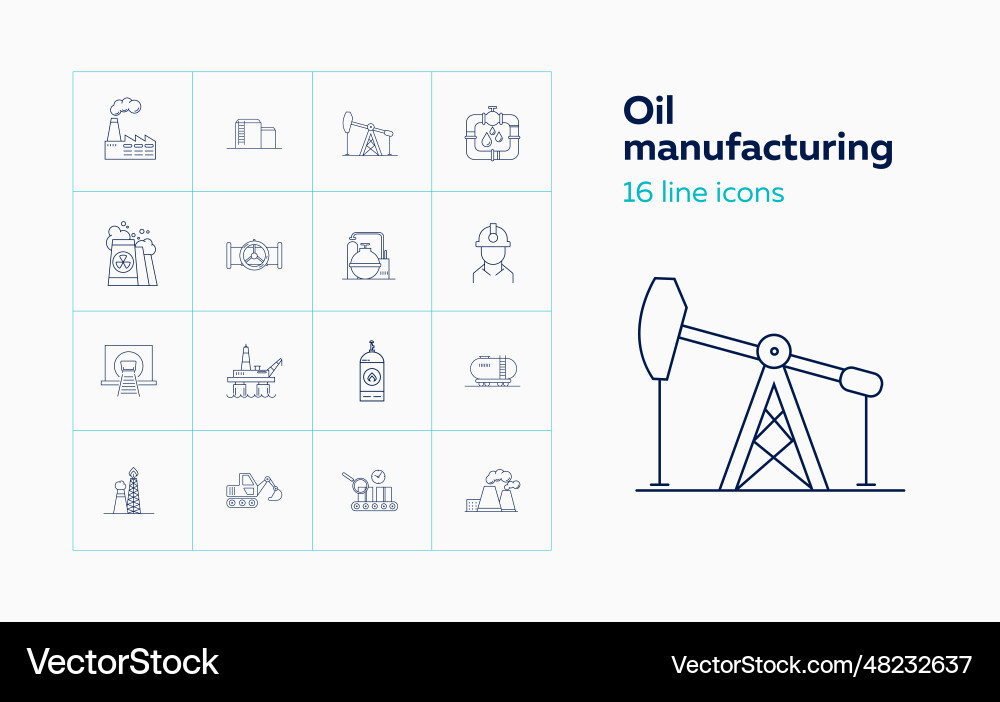 Oil manufacturing line icon set Royalty Free Vector Image