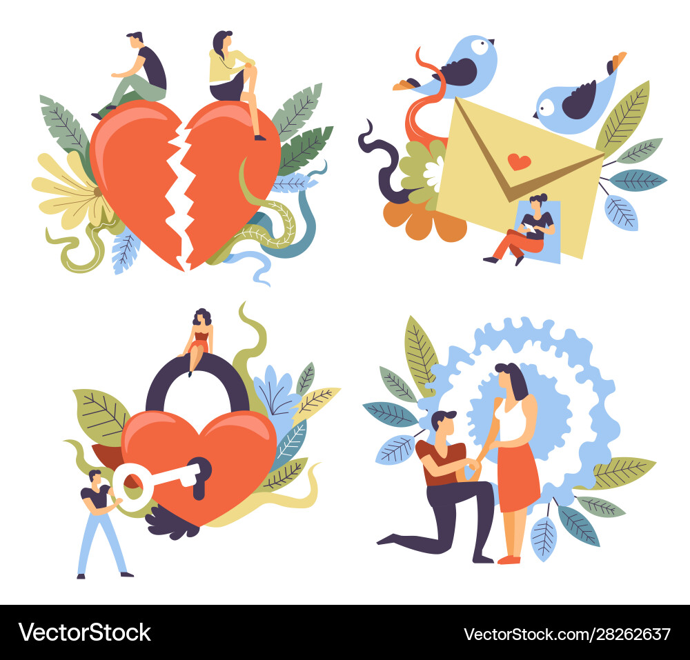 Relationship stages from courtship to break up Vector Image