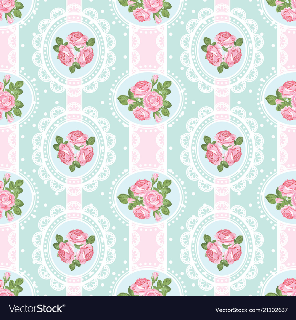 Shabby chic rose seamless pattern on polka dot Vector Image