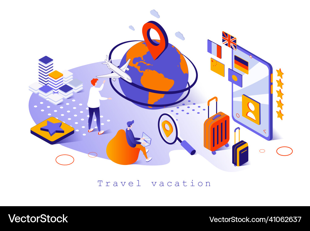 Travel vacation concept in 3d isometric design Vector Image