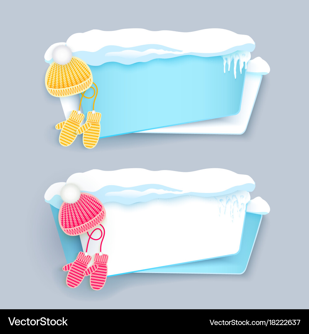 Winter banners with pompom hat mittens and snow Vector Image