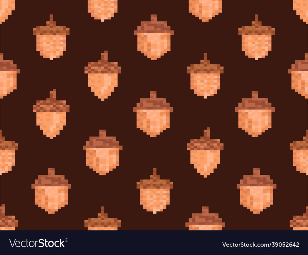 Acorns seamless pattern in pixel art style 8 bit Vector Image