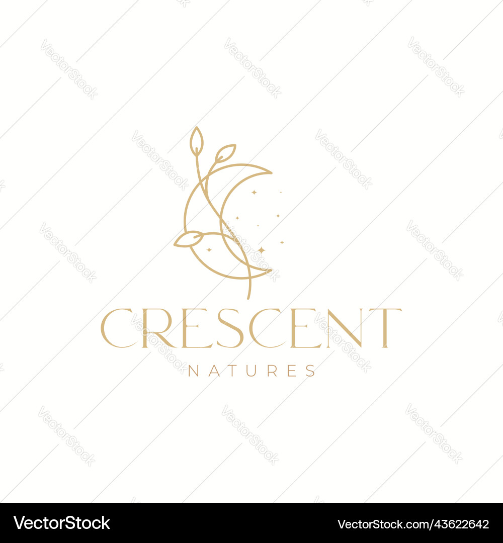 Art lines crescent with foliage logo design Vector Image