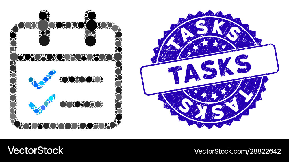 Collage day tasks icon with scratched seal Vector Image