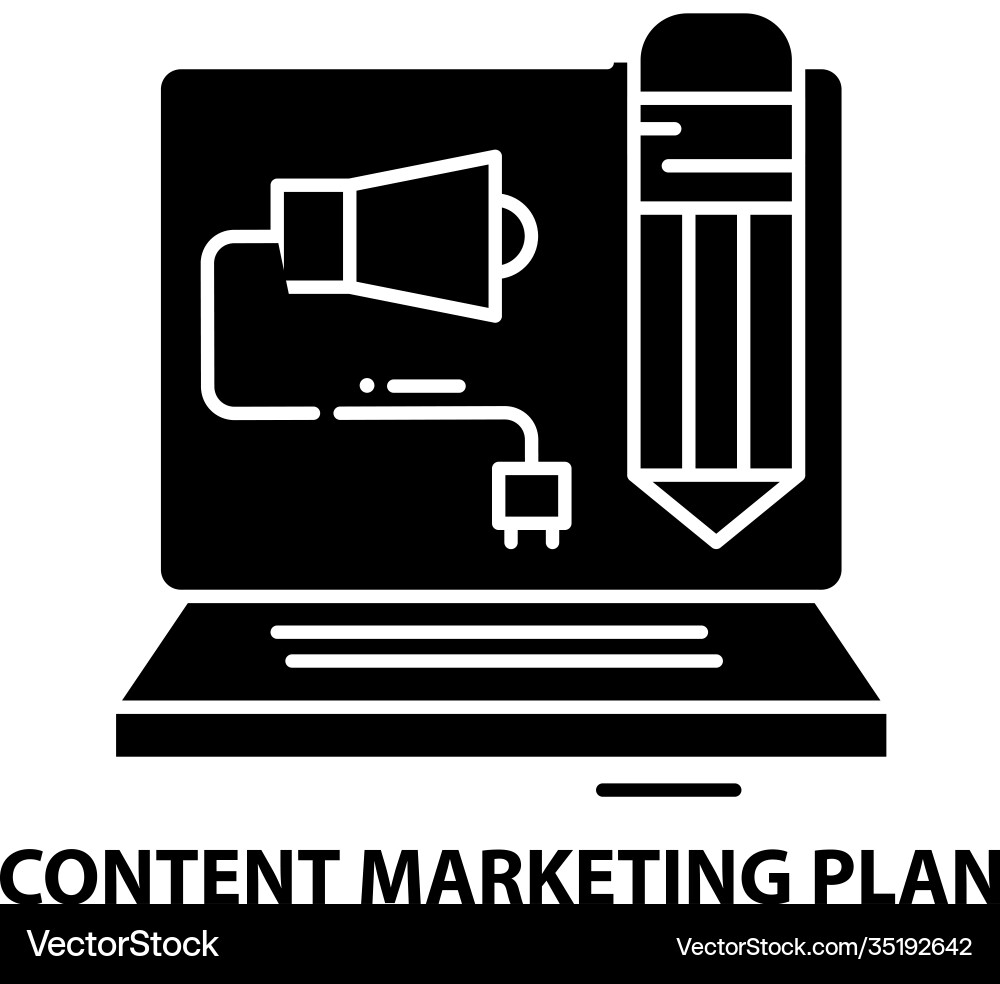 Content marketing plan icon black sign Royalty Free Vector