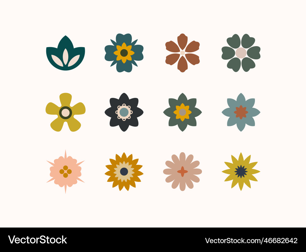 Flat flower color icons set simple Royalty Free Vector Image