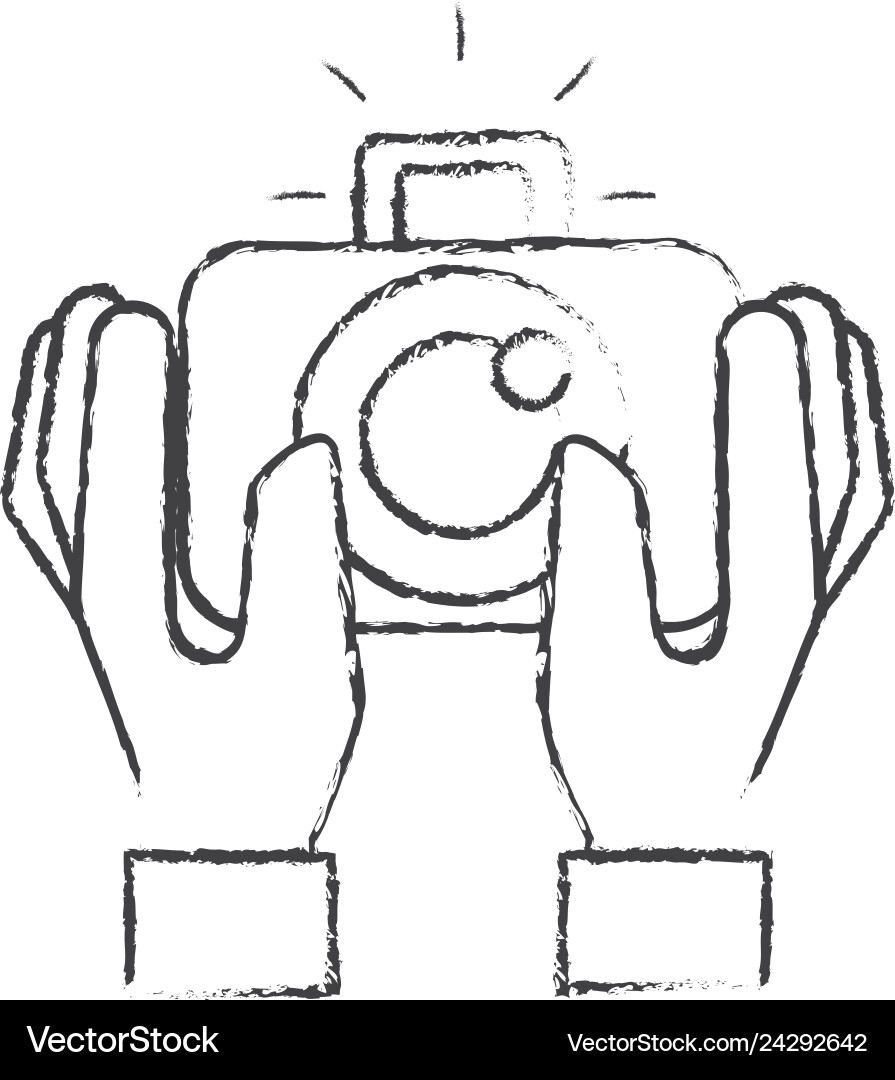 Hands holding photographic camera gadget Vector Image