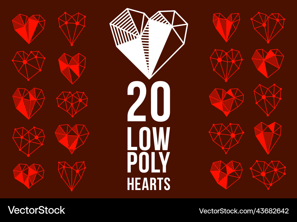 Low poly geometric hearts icons or logos set Vector Image