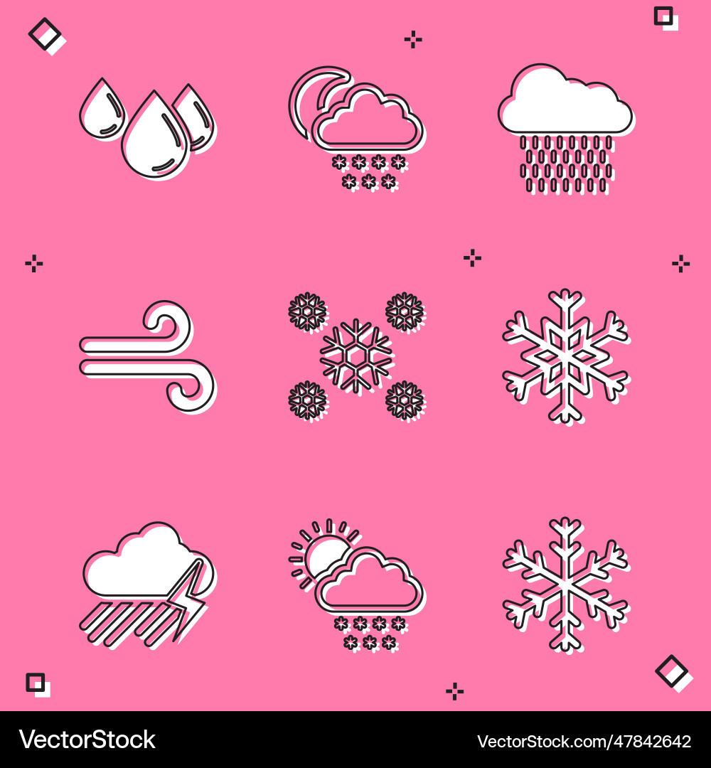 Set water drop cloud with snow and moon rain Vector Image