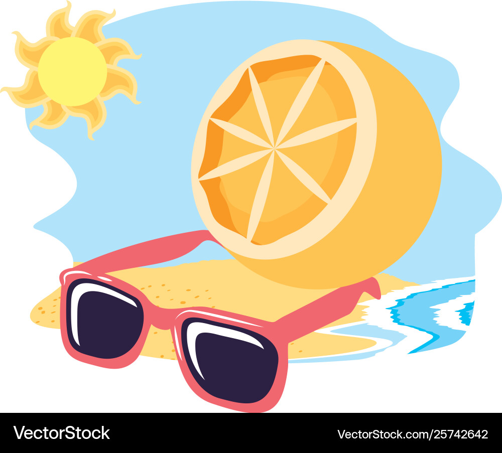 Summer sunglasses in beach with orange Royalty Free Vector
