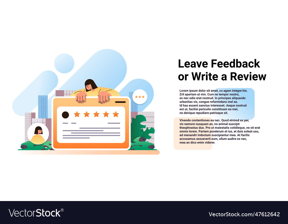 Woman leave feedback or write review on digital Vector Image