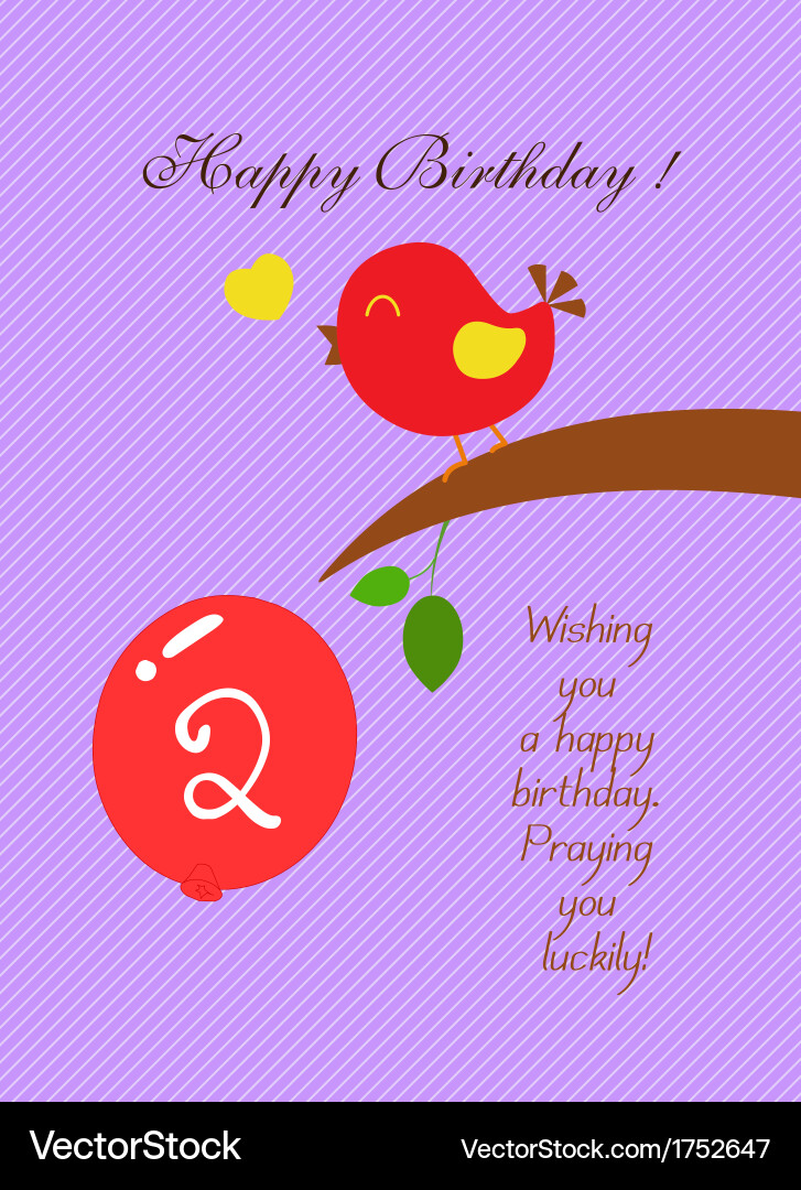 Bird heart birthday two years old Royalty Free Vector Image