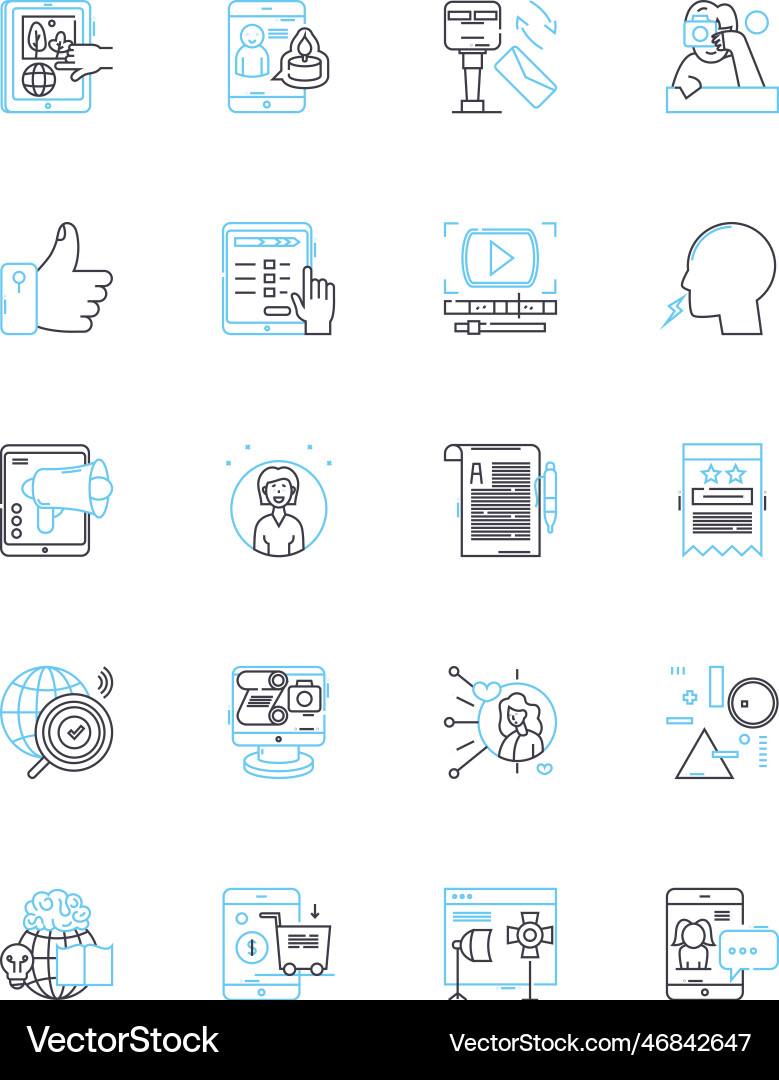 Broadcast media linear icons set radio Royalty Free Vector