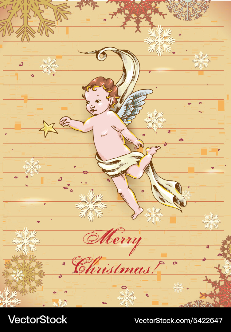 Christmas with angel and snow flake Royalty Free Vector