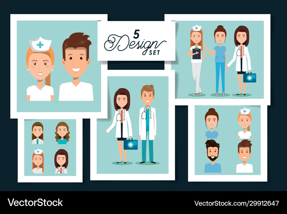 Five designs healthcare professionals Royalty Free Vector