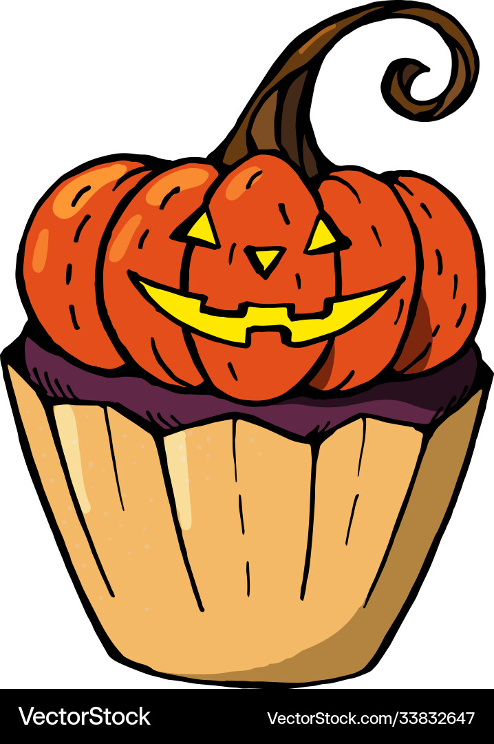 Halloween cupcake with orange pumpkin Royalty Free Vector